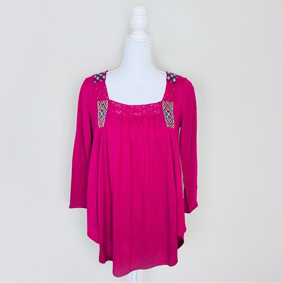 Mudd | Tops | Mudd Burgundy Red Tribal Square Neck Crochet Peasant ...